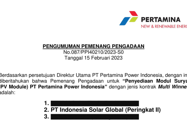 Penyediaan Modul Surya (PV Module) PT Pertamina Power Indonesia - PT ...